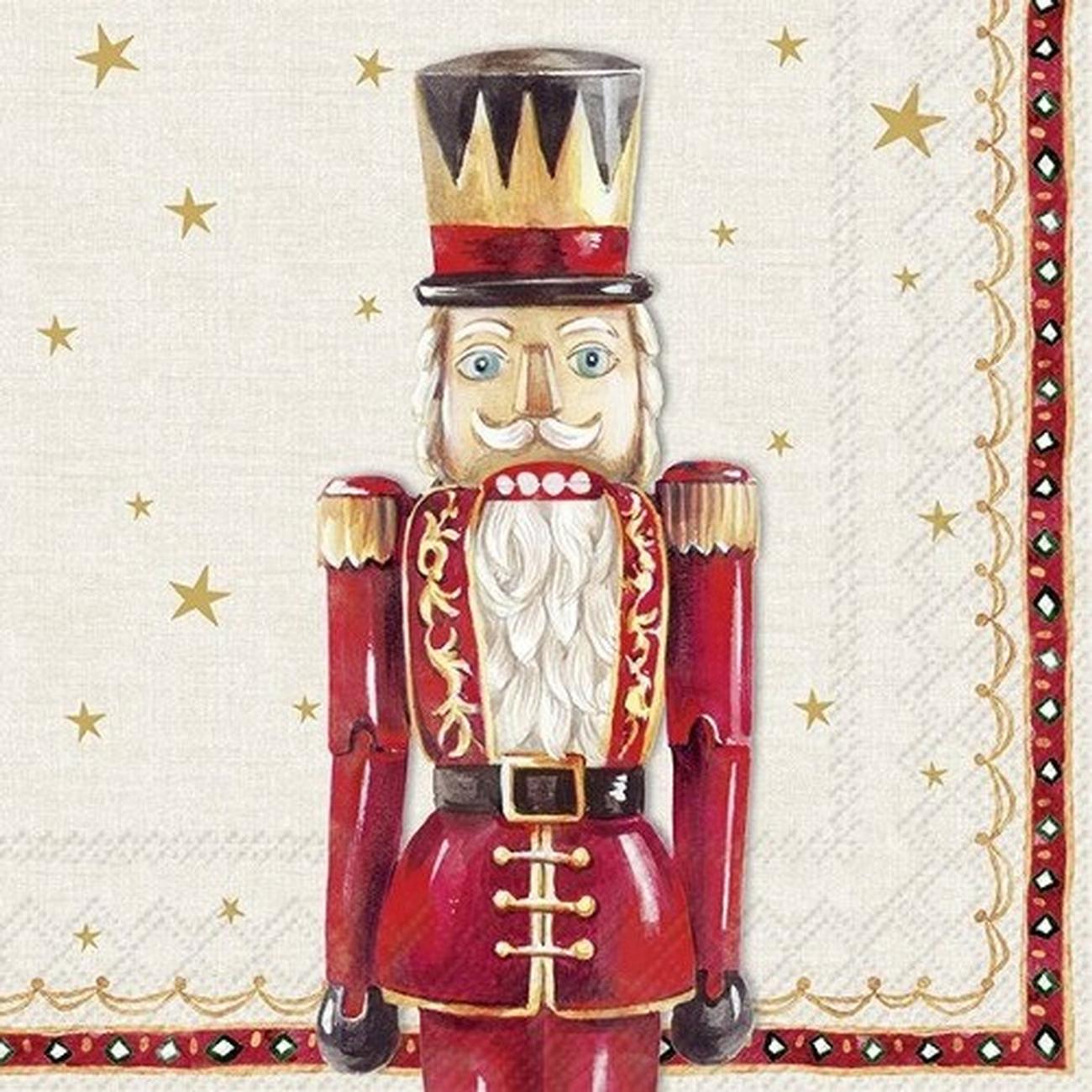 IHR Christmas Lunch Napkins Nutcracker Figure Cream Red