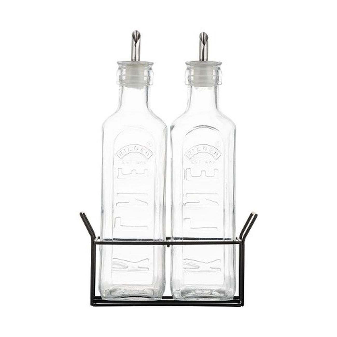Kilner Set Of 2 Oil Bottles 600ml & Metal Rack