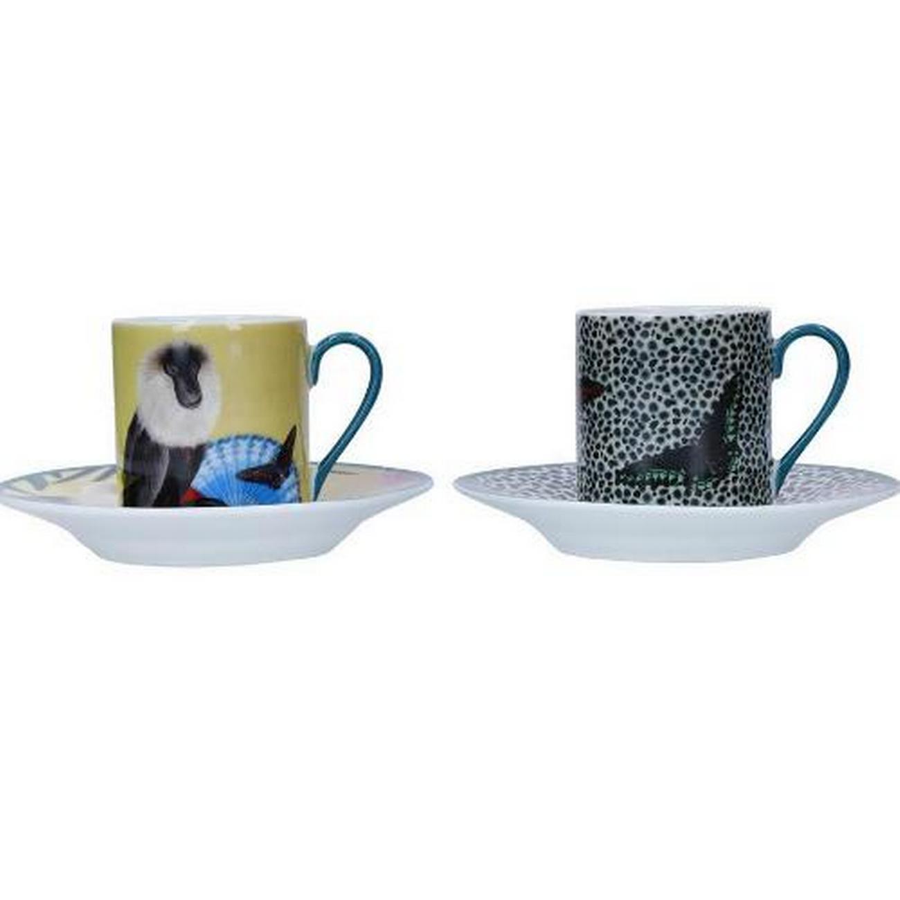 Mikasa Sarah Arnett Porcelain Espresso Cups & Saucers Set of 2
