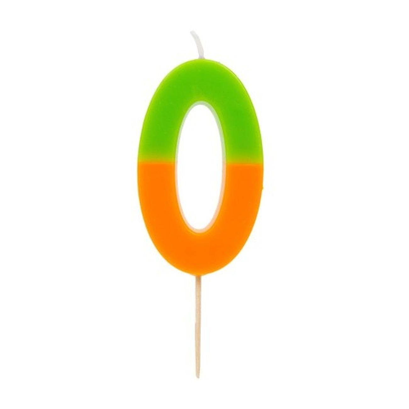 TT Orange & Green Number 0 Birthday Candle
