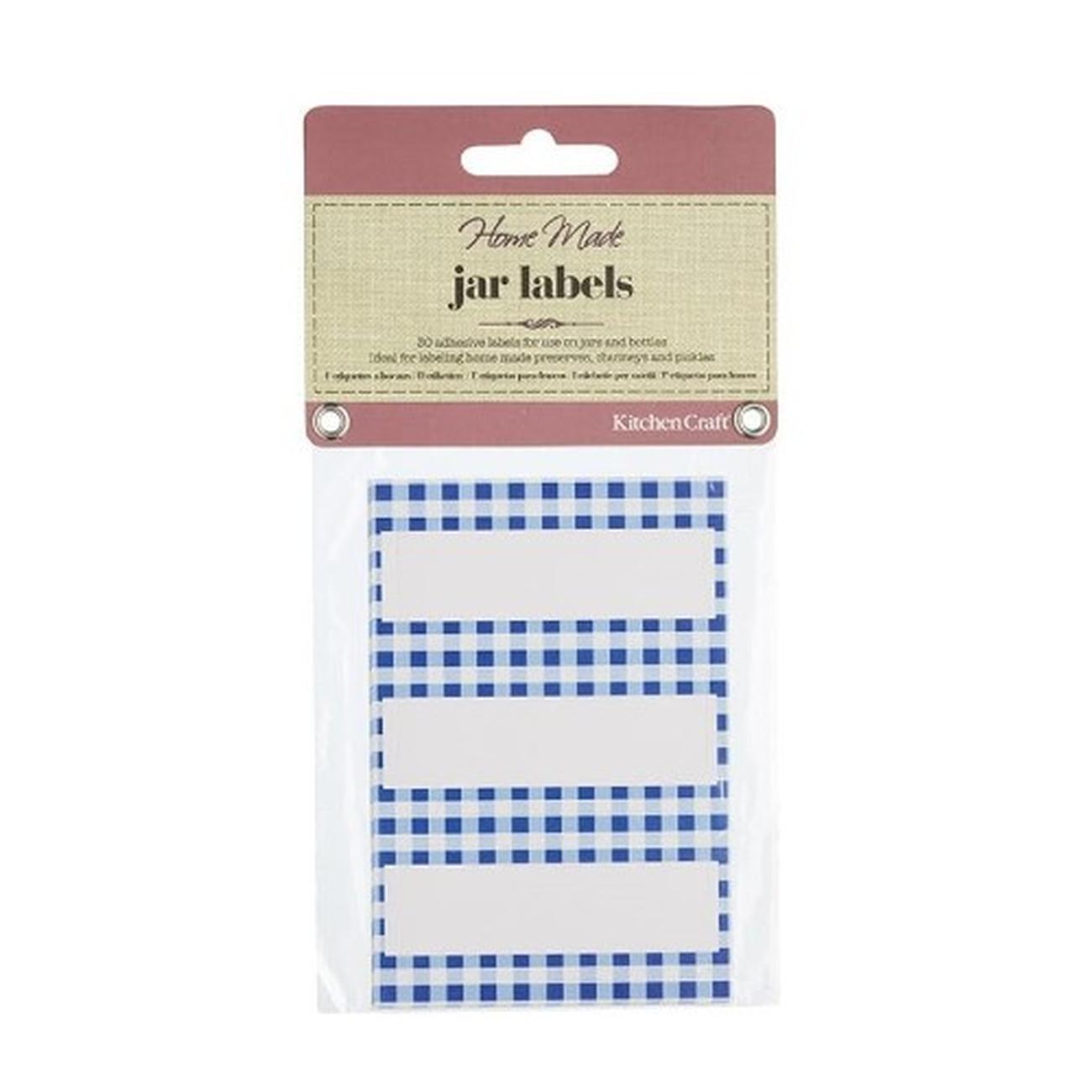 Home Made 30pc Jam Jar Labels Gingham Blue