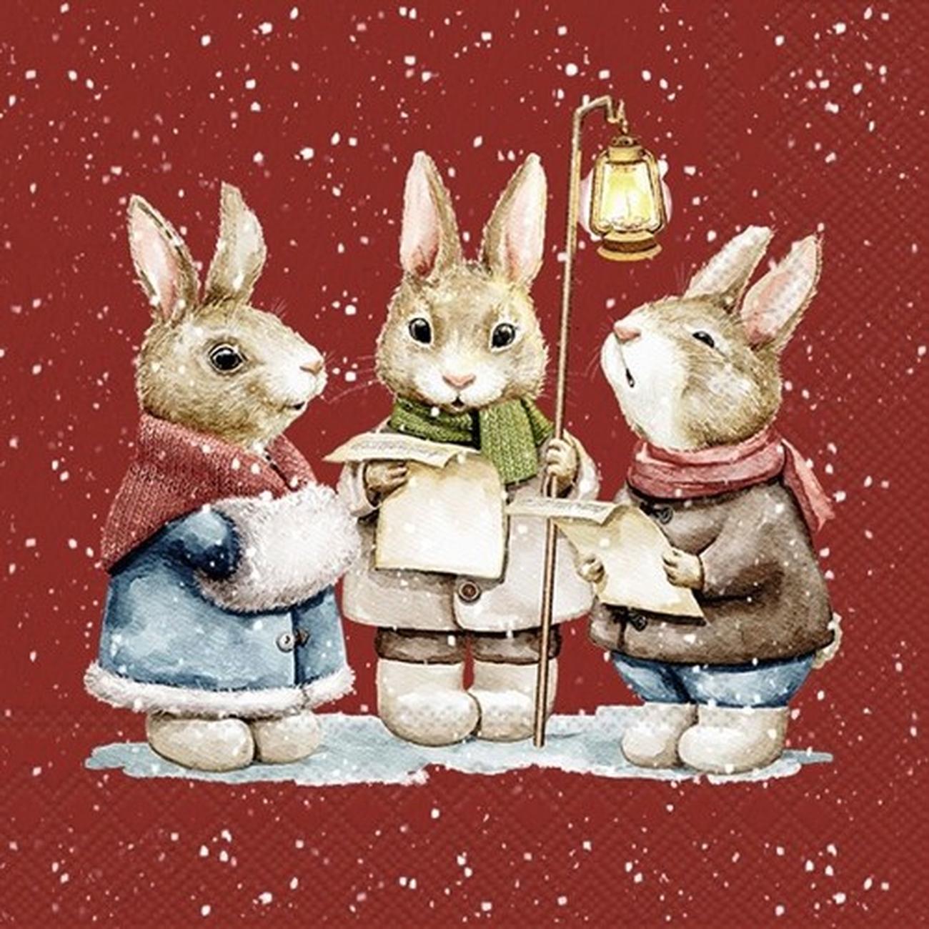 IHR Christmas Lunch Napkins The Snow Flows Quietly Red
