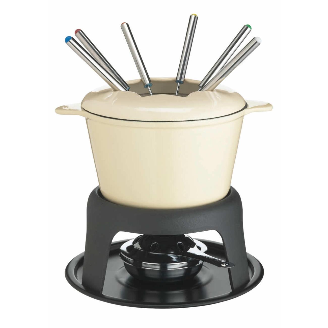 MasterClass Cast Iron Enamelled Cream Fondue Set