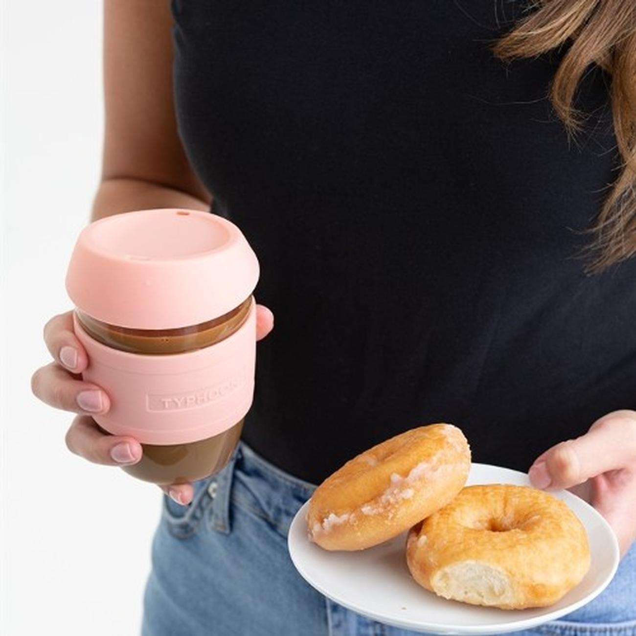 Typhoon Pure Glass Reusable Coffee Cup Pink 400ml