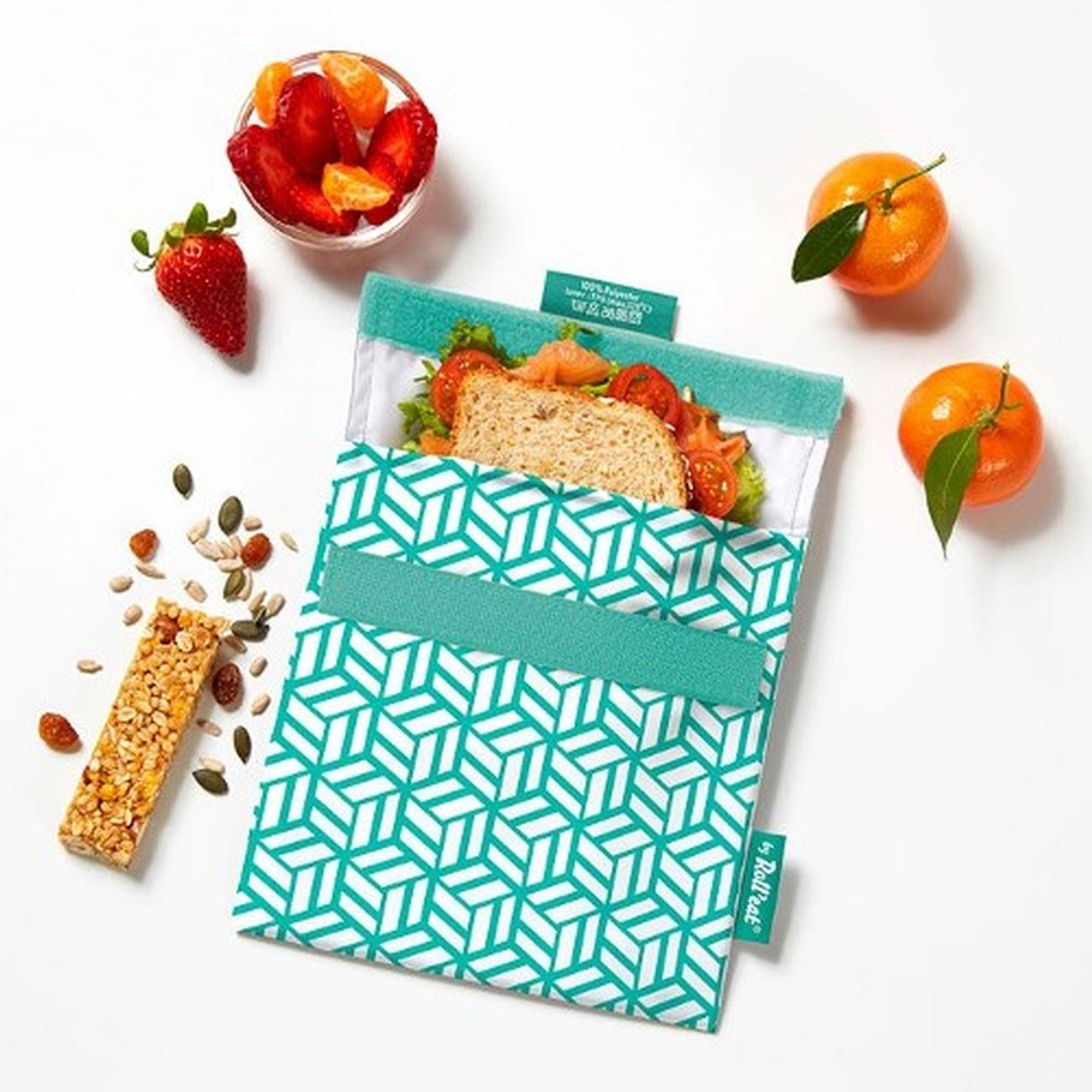 Snack'n'Go Reusable Snack Bag, Tiles Green by Roll'eat