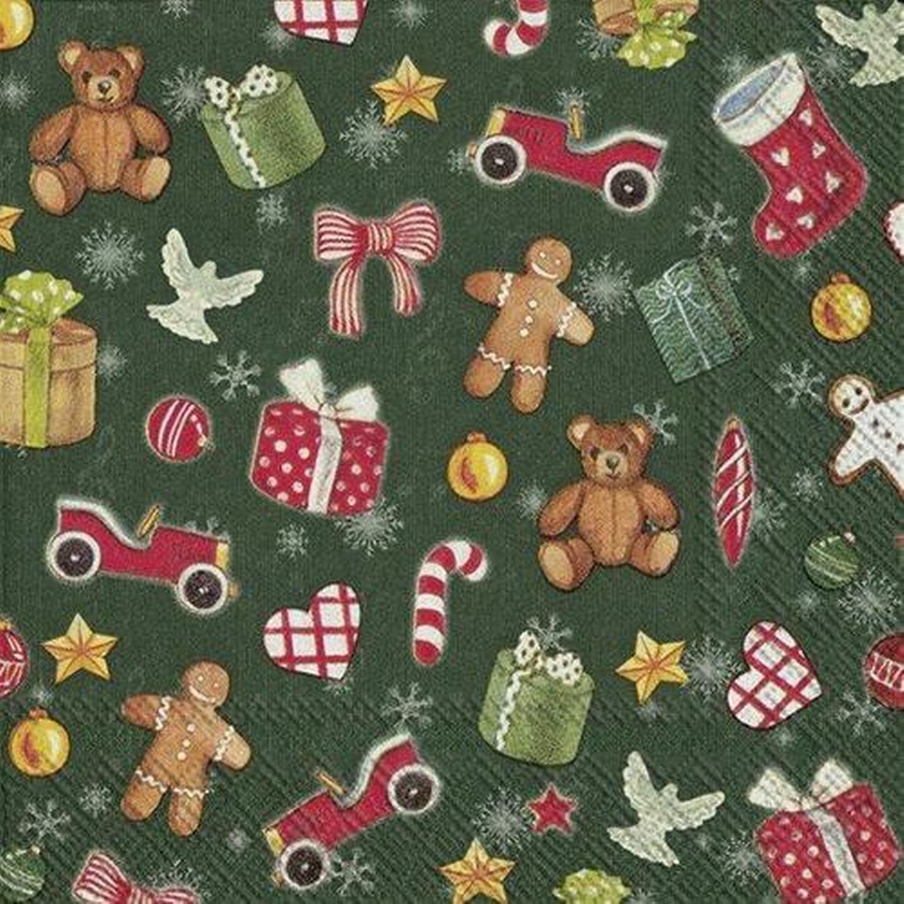IHR Christmas Cocktail Napkins Festive Christmas Toys Green