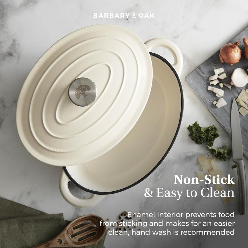 Barbary & Oak Foundry 29cm Round Cast Iron Casserole-Cream