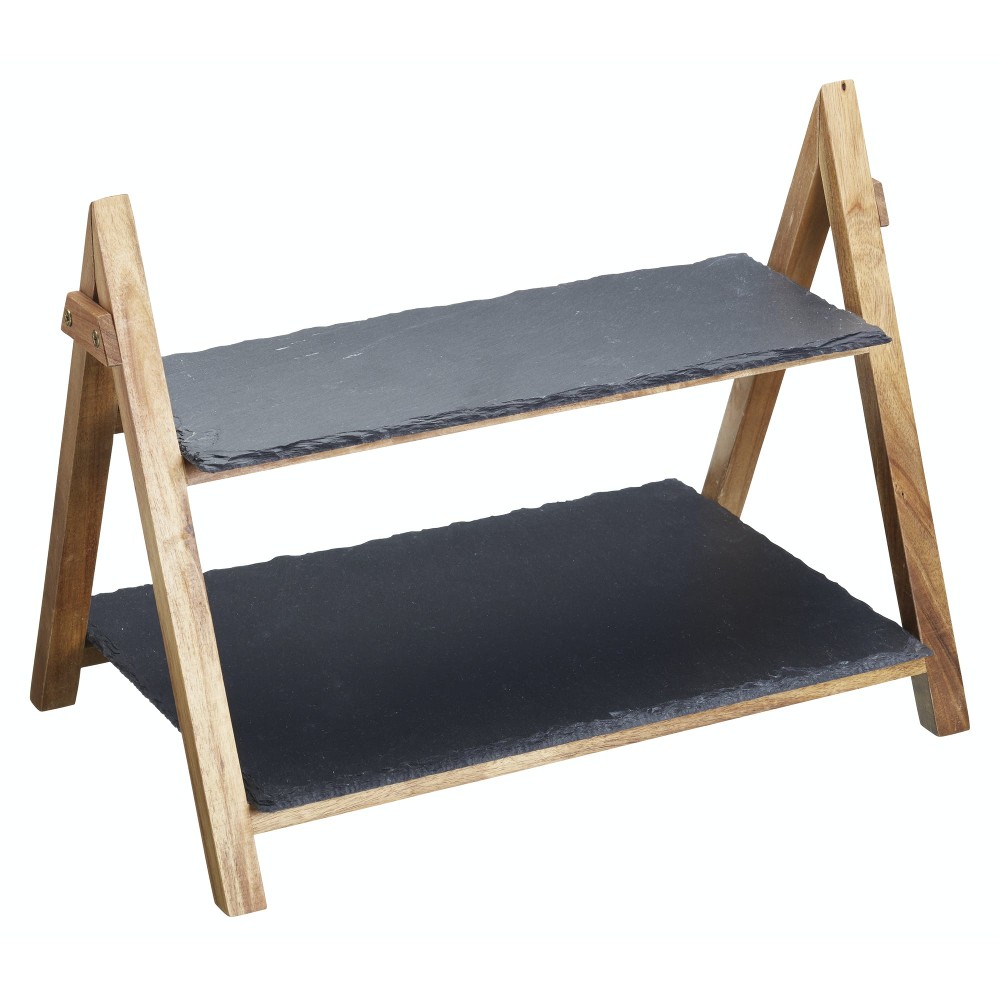 Artesa 2 Tier Slate & Wood Serving Stand