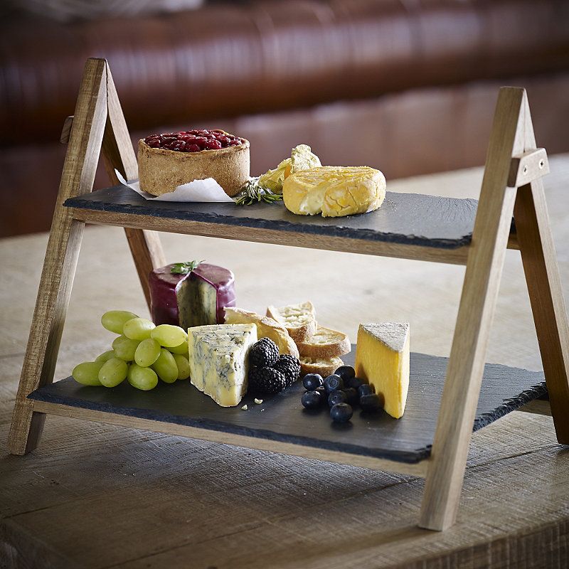 Artesa 2 Tier Slate & Wood Serving Stand