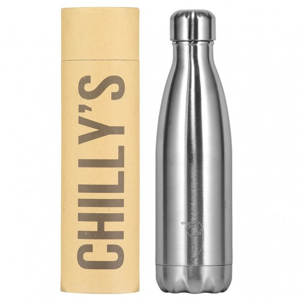 Chilly's 500ml Stainless Steel Water Bottle Original Silver