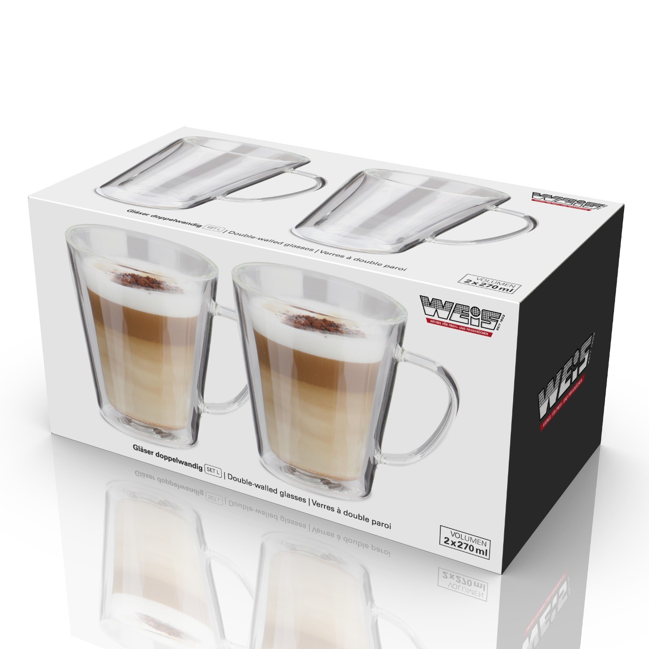 Weis Double-Walled Glass Mugs 2pc Set 270ml
