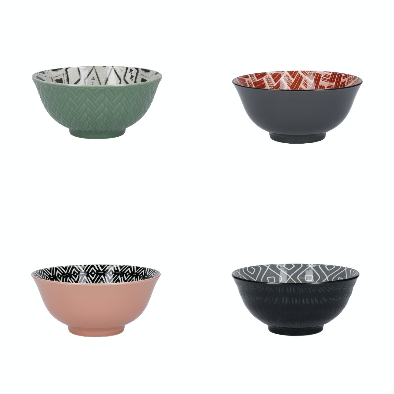 KitchenCraft Set of 4 Patterned Ceramic Bowls 'Designed for Life'