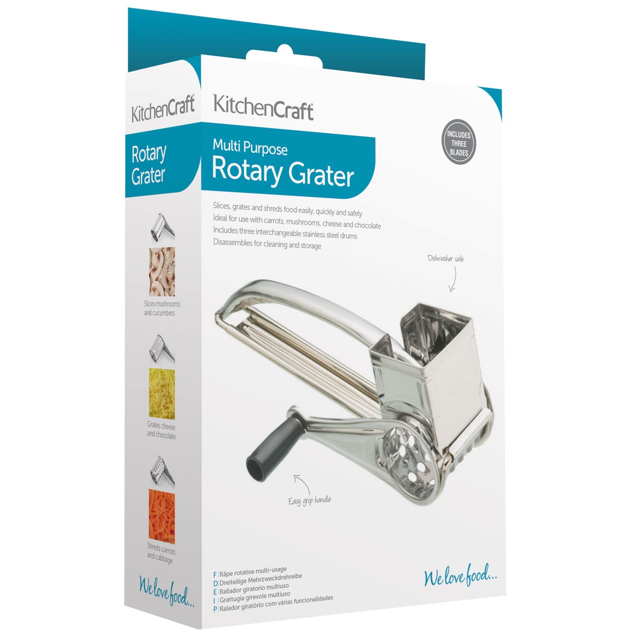 KitchenCraft Stainless Steel Rotary Grater With 3 Drums