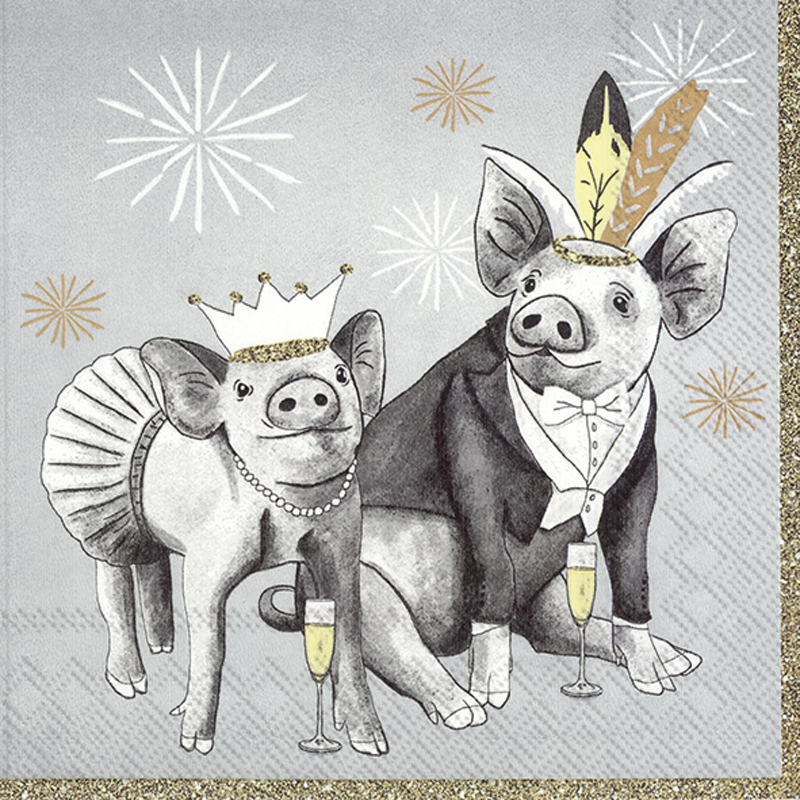 IHR Lunch Napkins Party Pigs Grey