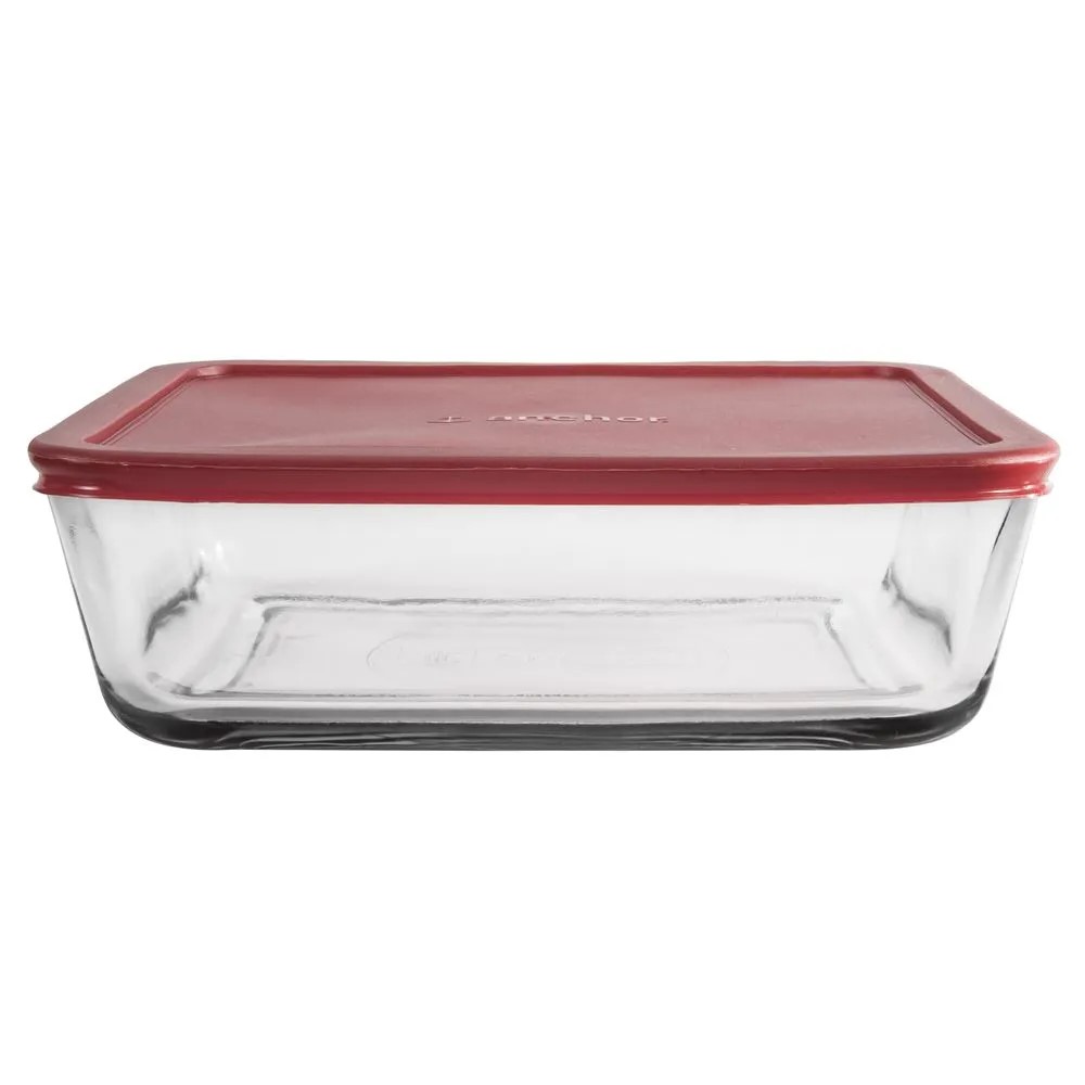 Anchor Hocking Rectangle Glass Container Red 1.4L
