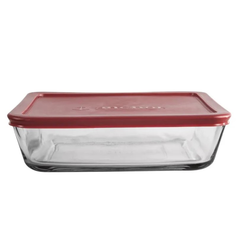 Anchor Hocking Rectangle Glass Container Red 1.4L