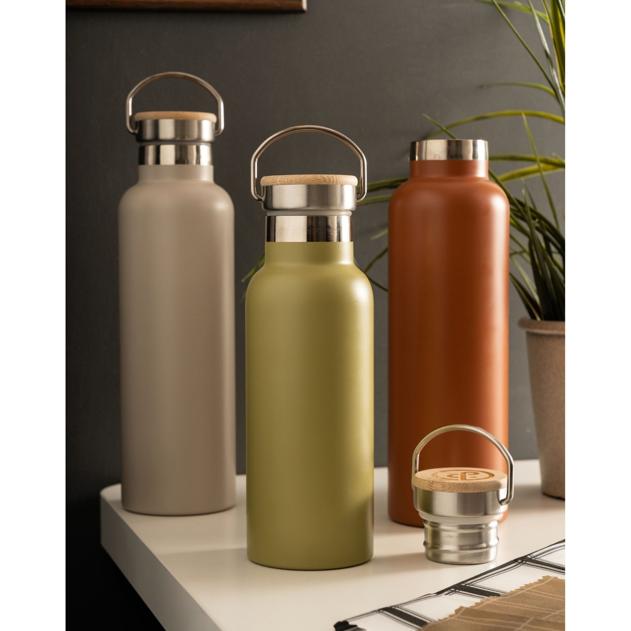 &Again Double Walled 750ml Bottle Bamboo Rust