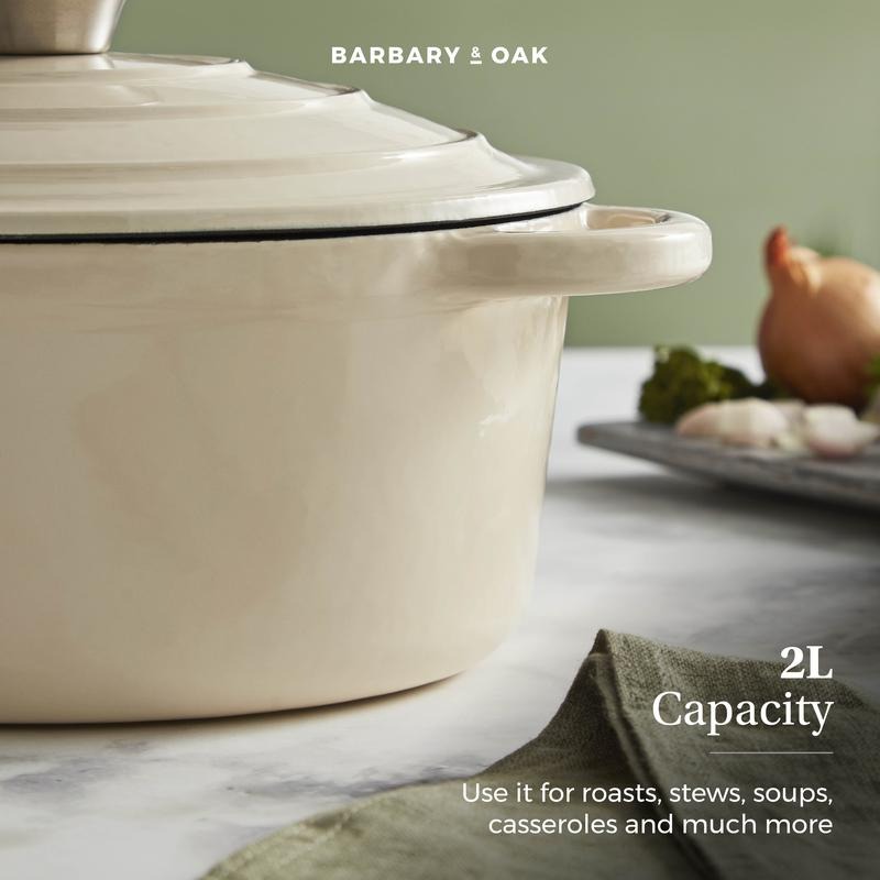 Barbary & Oak Foundry Round Cast Iron Casserole-Cream