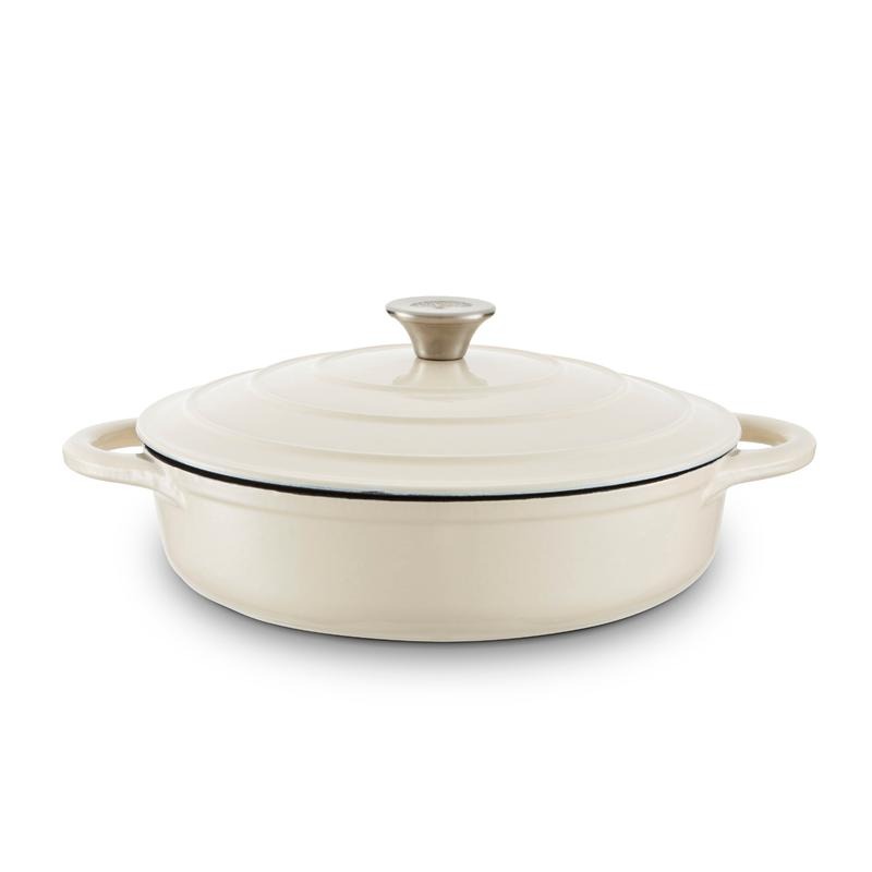 Barbary & Oak Foundry 28cm Shallow Cast Iron Casserole-Cream