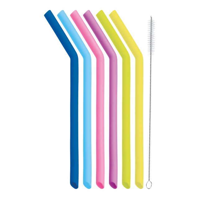 KitchenCraft Silicone Straws with Cleaning Brush