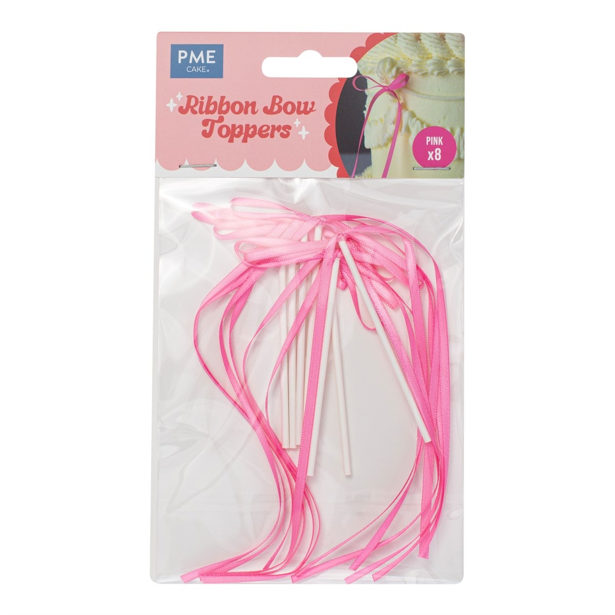 PME Ribbon Bow Cake Toppers Pink Pack of 8