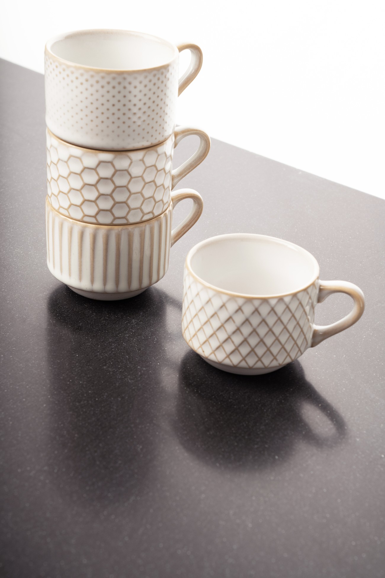 Siip Reactive Glazed Embossed Espresso Cup-Set of 4