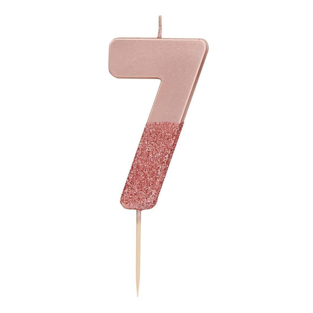 TT We Heart Birthdays Rose Gold Glitter Number 7 Candle